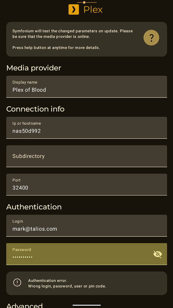 Issues changing password with Plex Providers after resetting password - Support - Symfonium support