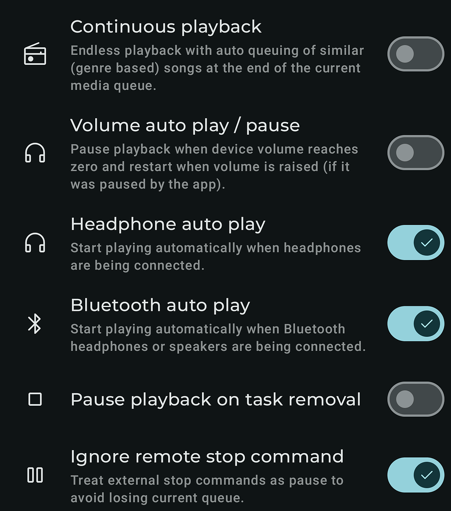Settings - Playback - Automatic actions - Wiki - Symfonium support