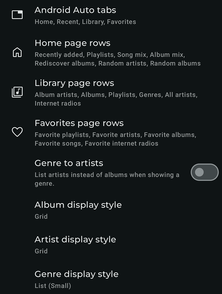 Settings - Android Auto - Wiki - Symfonium support