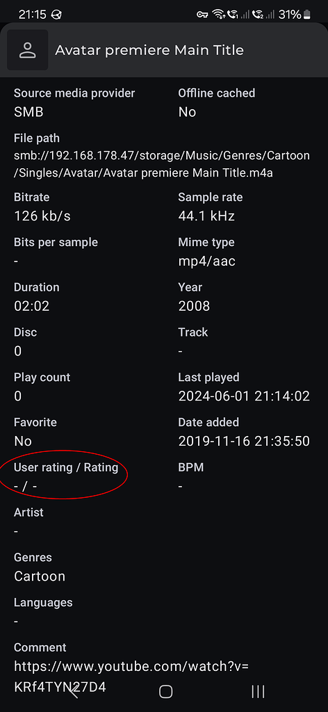 Rating ape tag not displayed - Support - Symfonium support